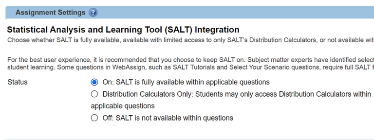 Statistical Analysis and Learning Tool (SALT) for WebAssign
